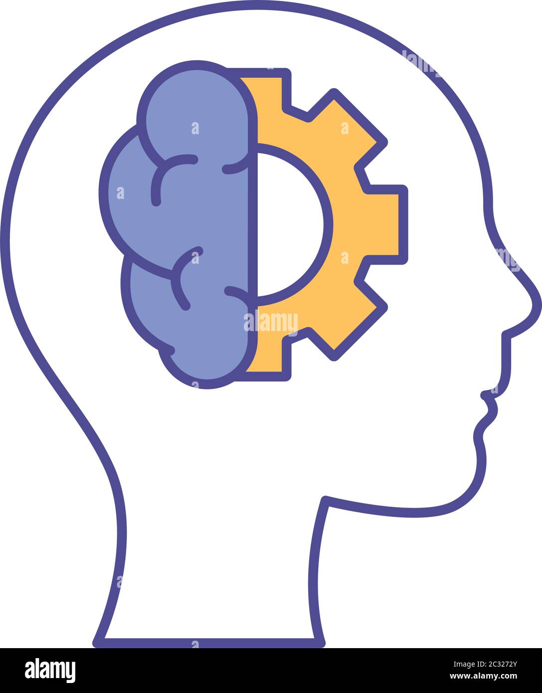 human head with brain and gear line and fill style icon design, Innovation idea and creativity ...