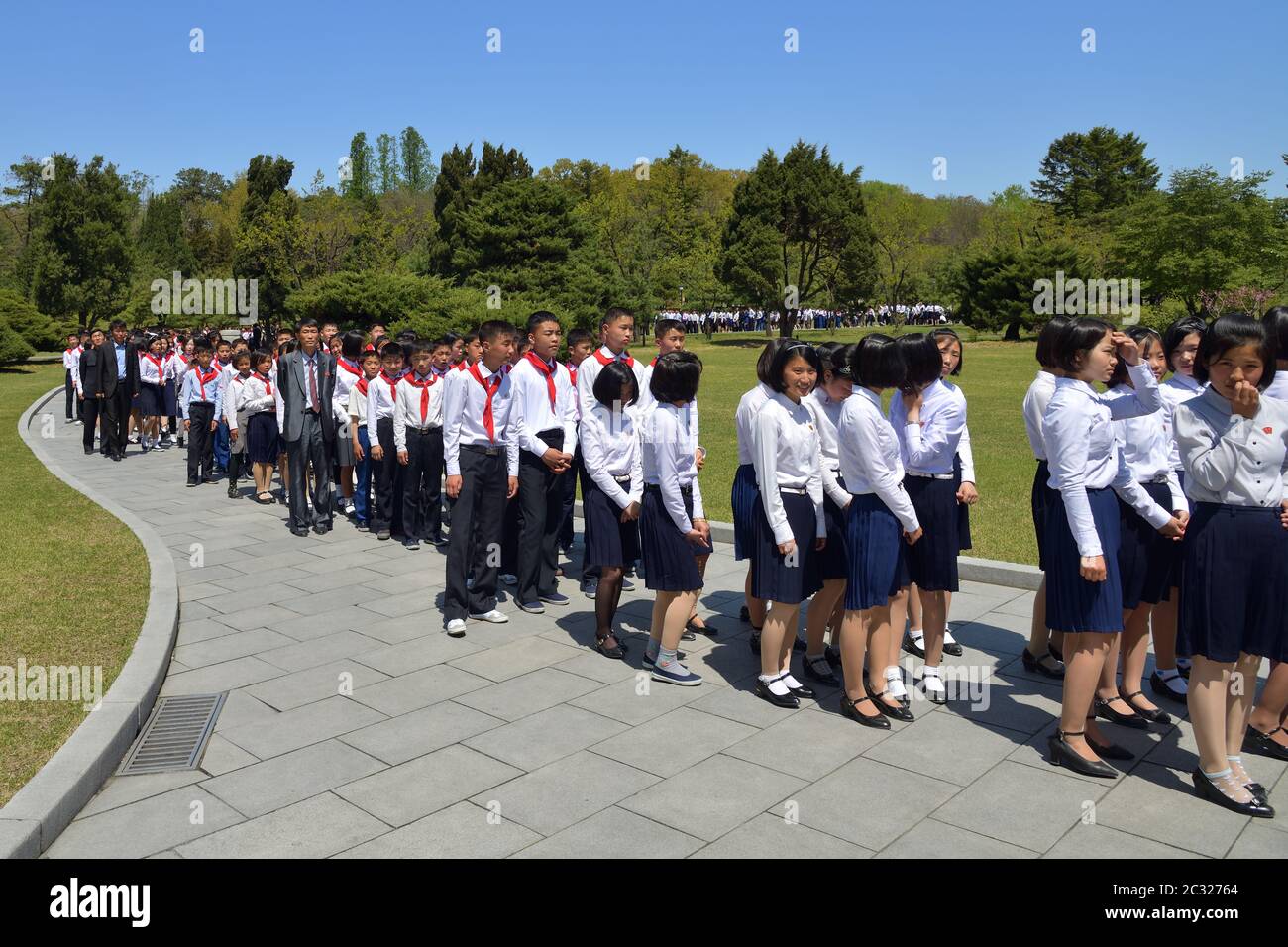 North Korea, Pyongyang - May 1, 2019: A group of North Korean peoples ...
