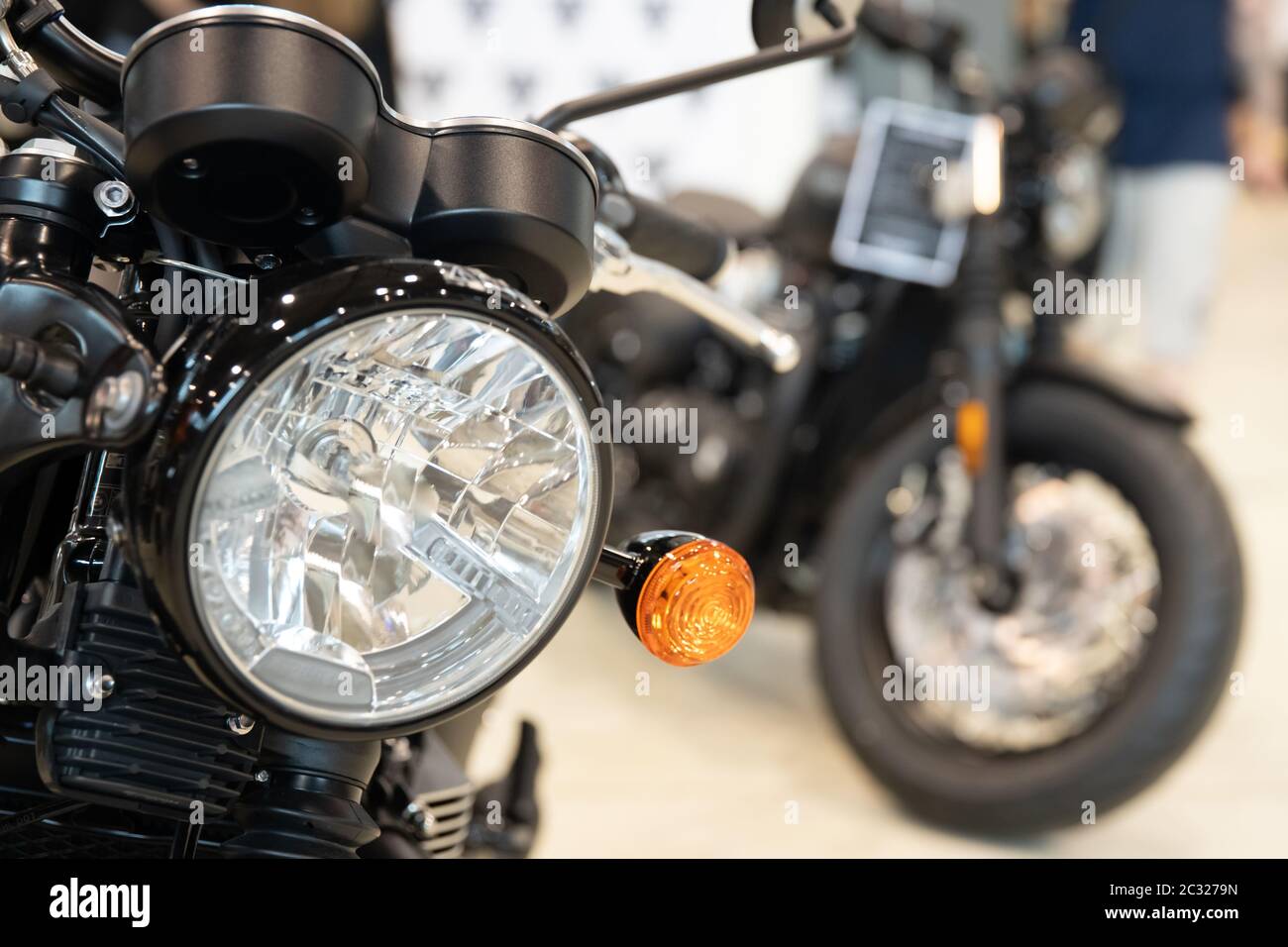 black motorbike in service ready for fast motorway driving Stock Photo ...