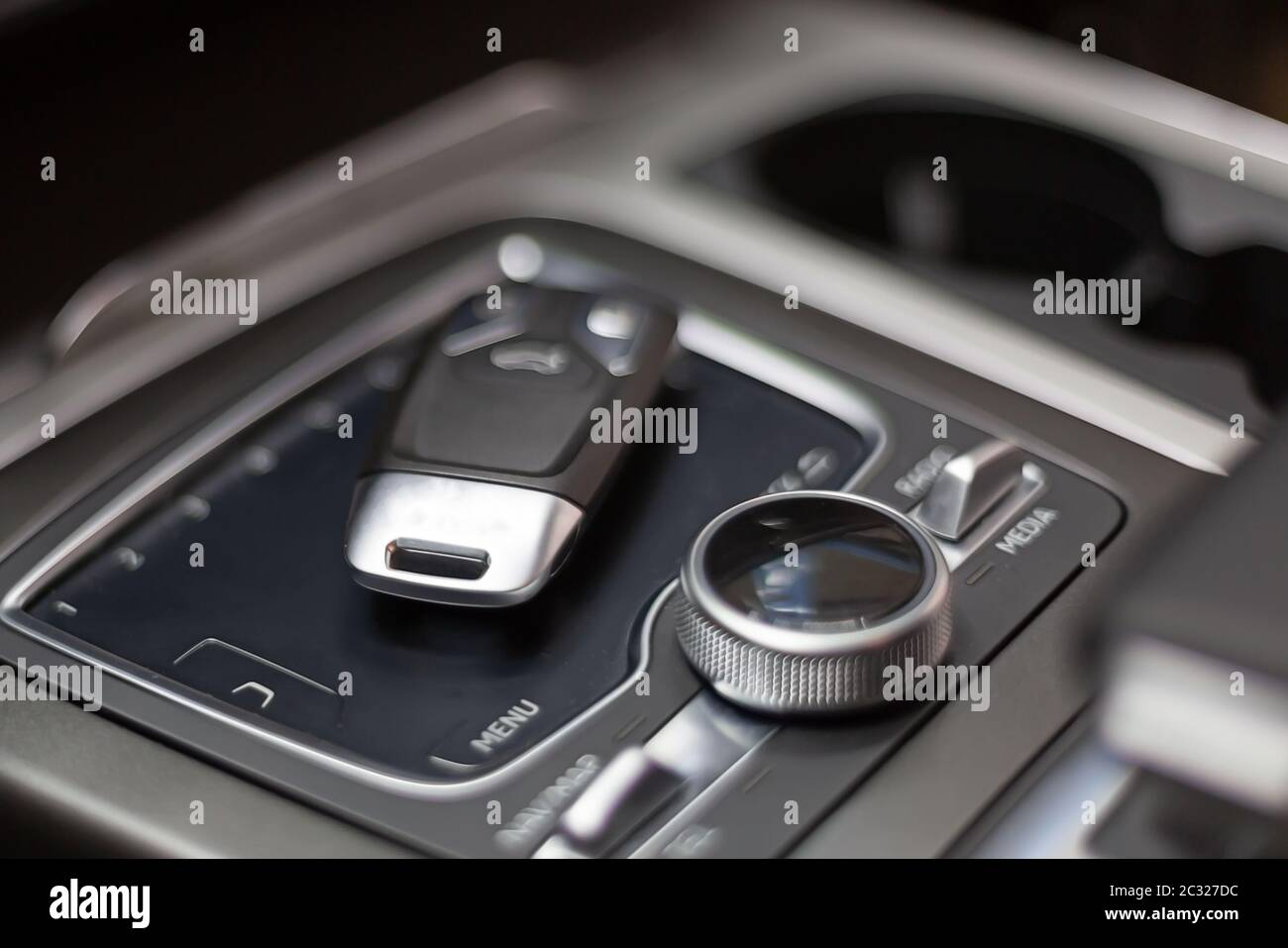 Key lies in the car on the touch panel control. Salon premium car with ...