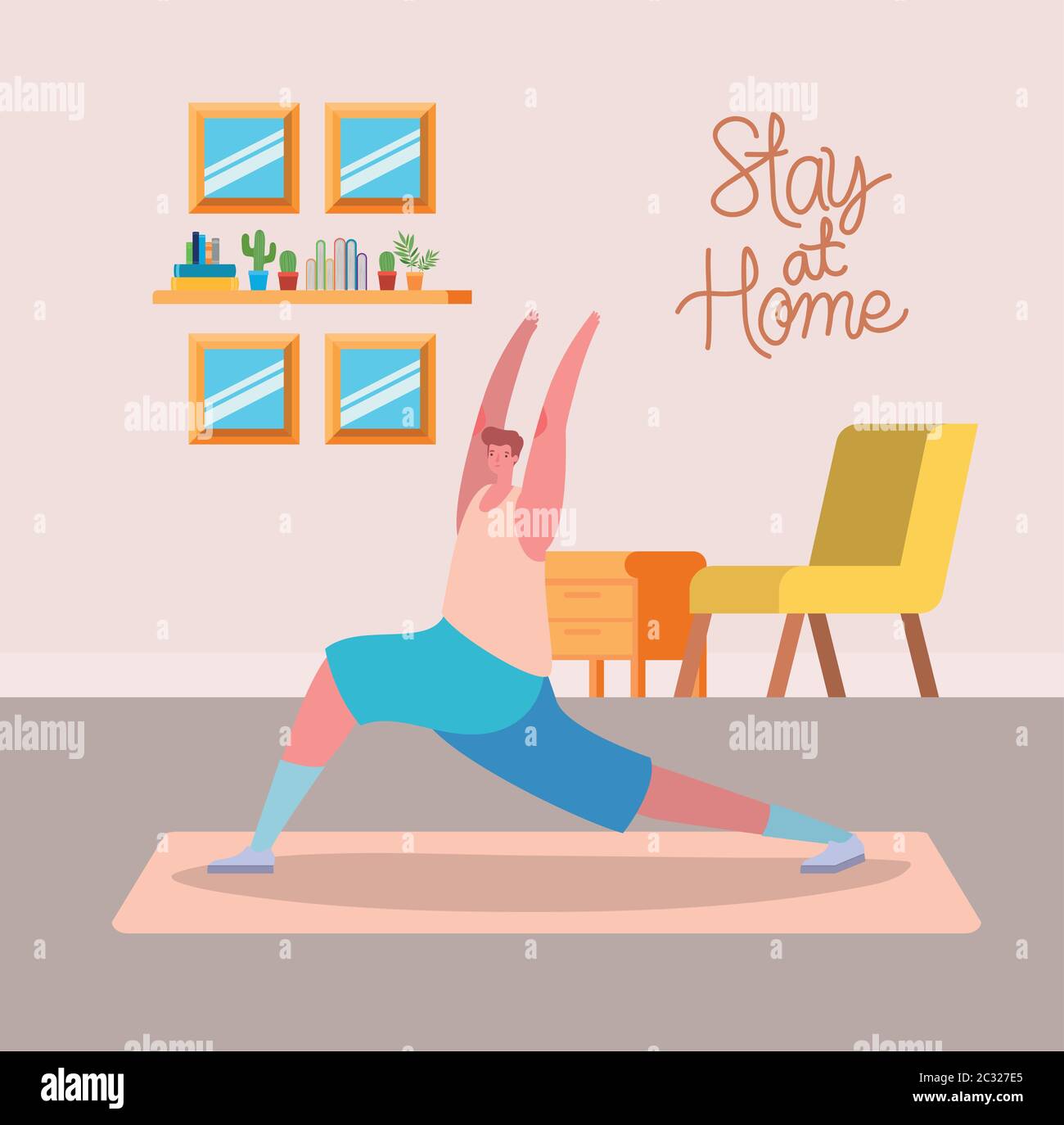 Man cartoon doing exercise design of Stay at home and activities theme ...