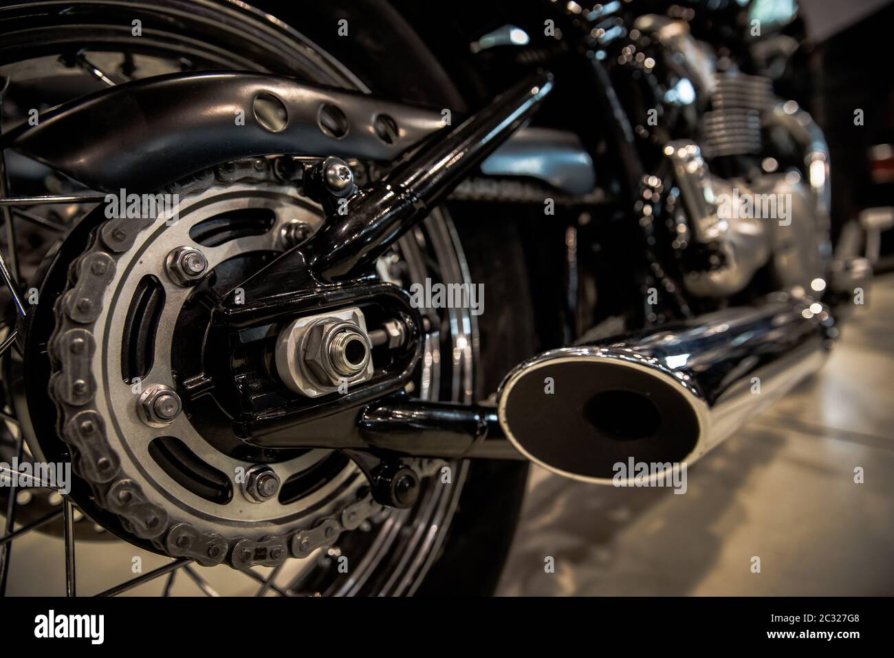 black motorbike in service ready for fast motorway driving Stock Photo ...