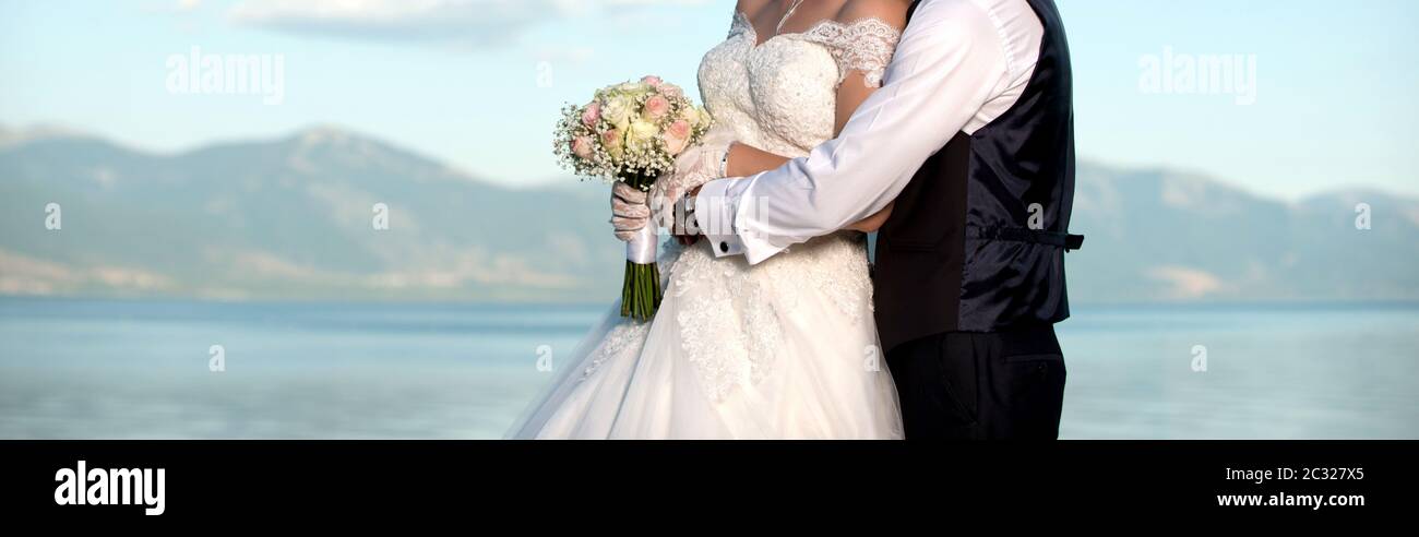 unrecognizable bride and groom pictured outdoor image soft focus Stock ...