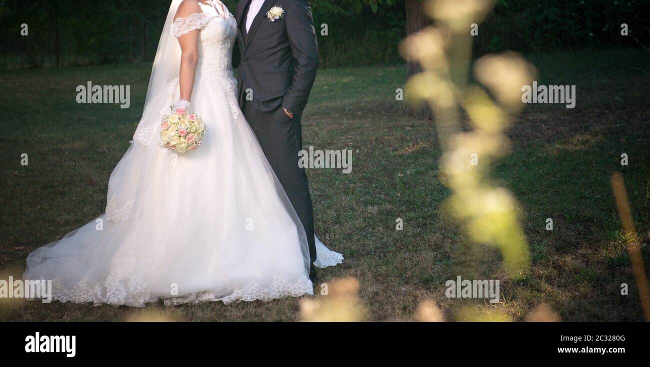 unrecognizable bride and groom pictured outdoor image soft focus Stock ...