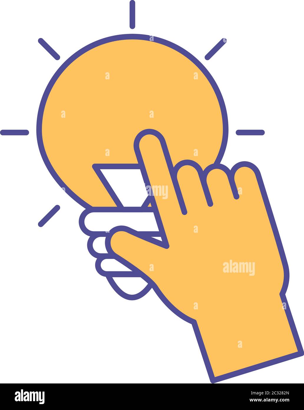 Hand touching light bulb line and fill style icon design, Energy power ...