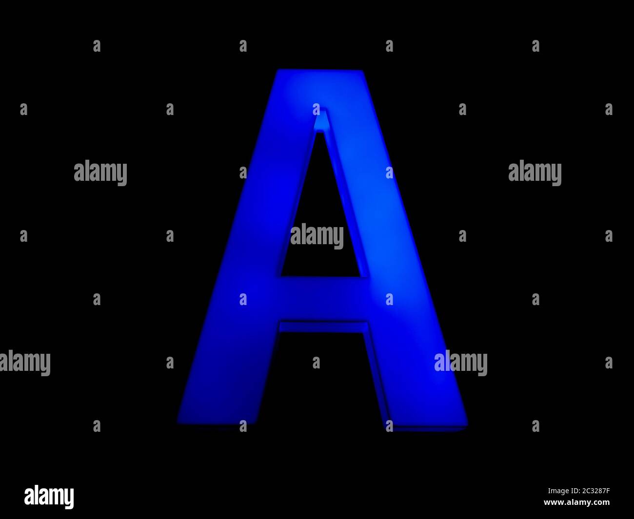 Blue neon light capital letter A over black background Stock Photo - Alamy