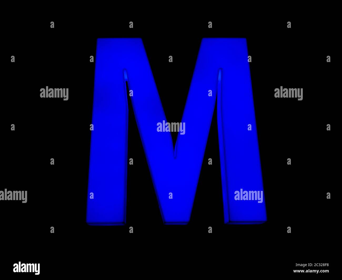 Blue neon light capital letter M over black background Stock Photo - Alamy