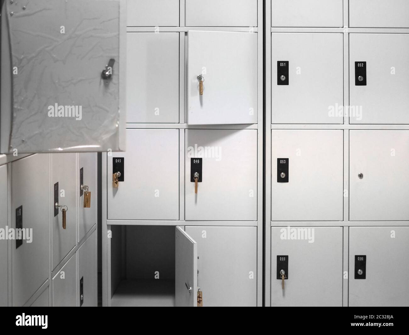 lockers cabinets in a locker room at school or museum or station Stock ...