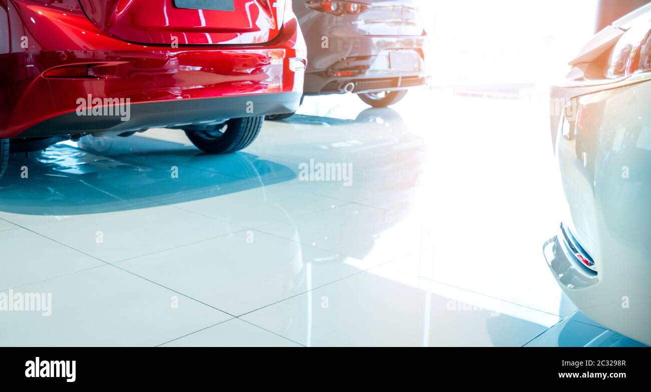 Closeup back view of red SUV car. New and shiny luxury SUV car parked ...