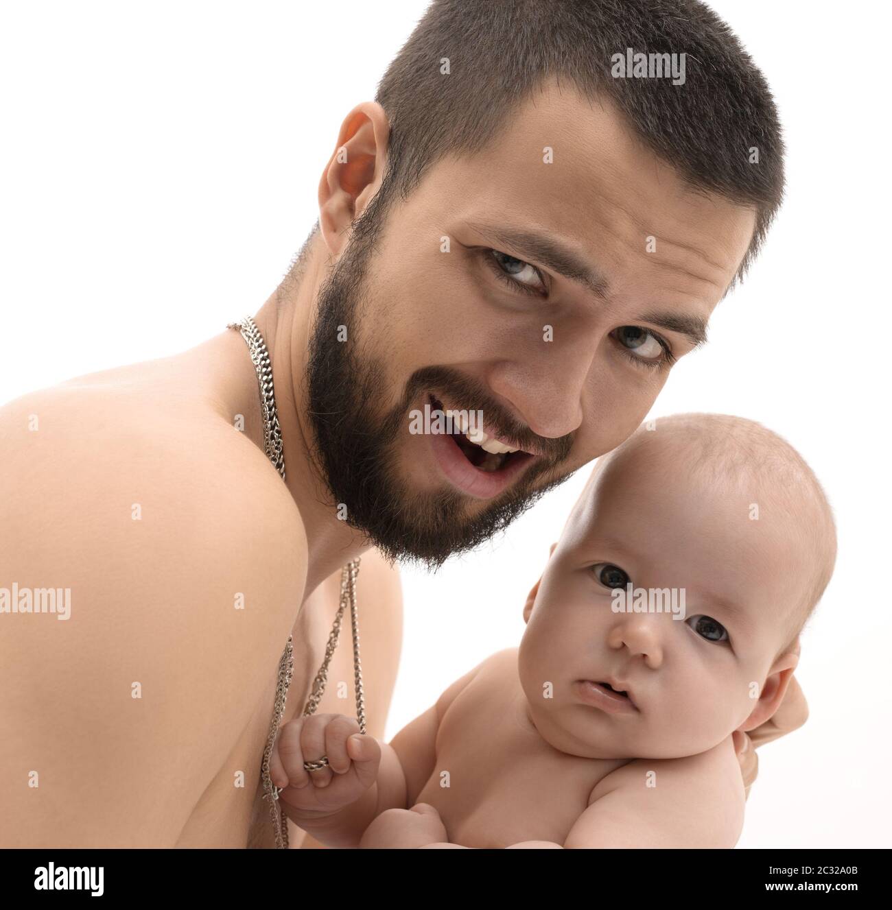 Father and newborn baby on white background Stock Photo - Alamy