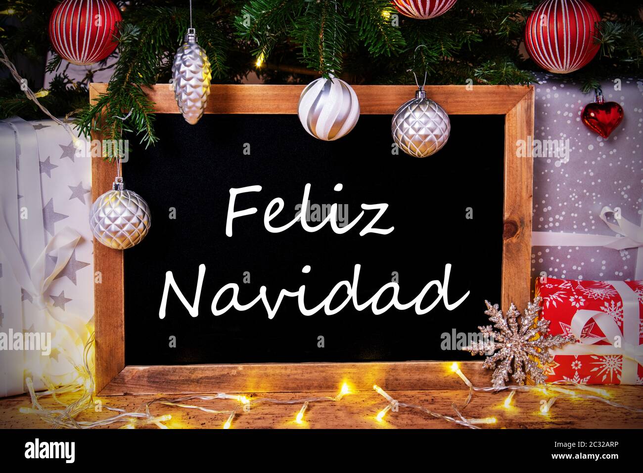 Blackboard With Spanish Text Feliz Navidad Means Merry Christmas ...