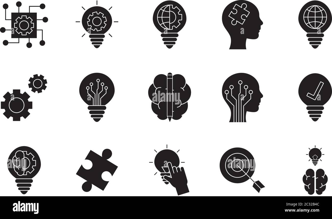 silhouette style icon set design, Innovation idea and creativity theme Vector illustration Stock ...