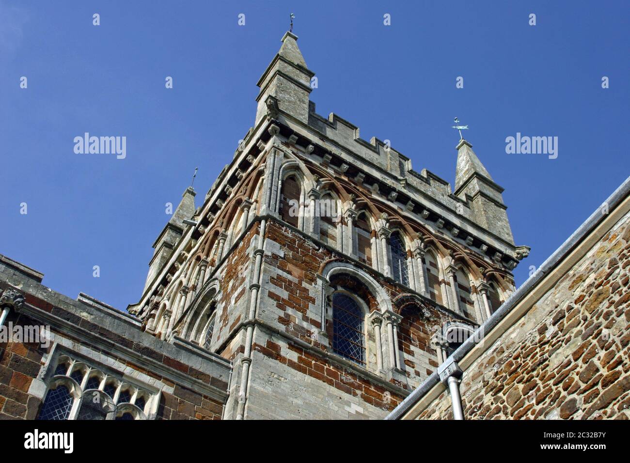 Wimborne Minster tower in Dorset, UK showing the many different types ...