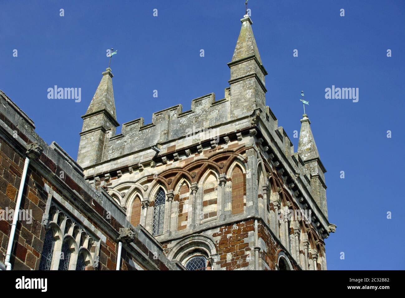 Wimborne Minster tower in Dorset, UK showing the many different types ...