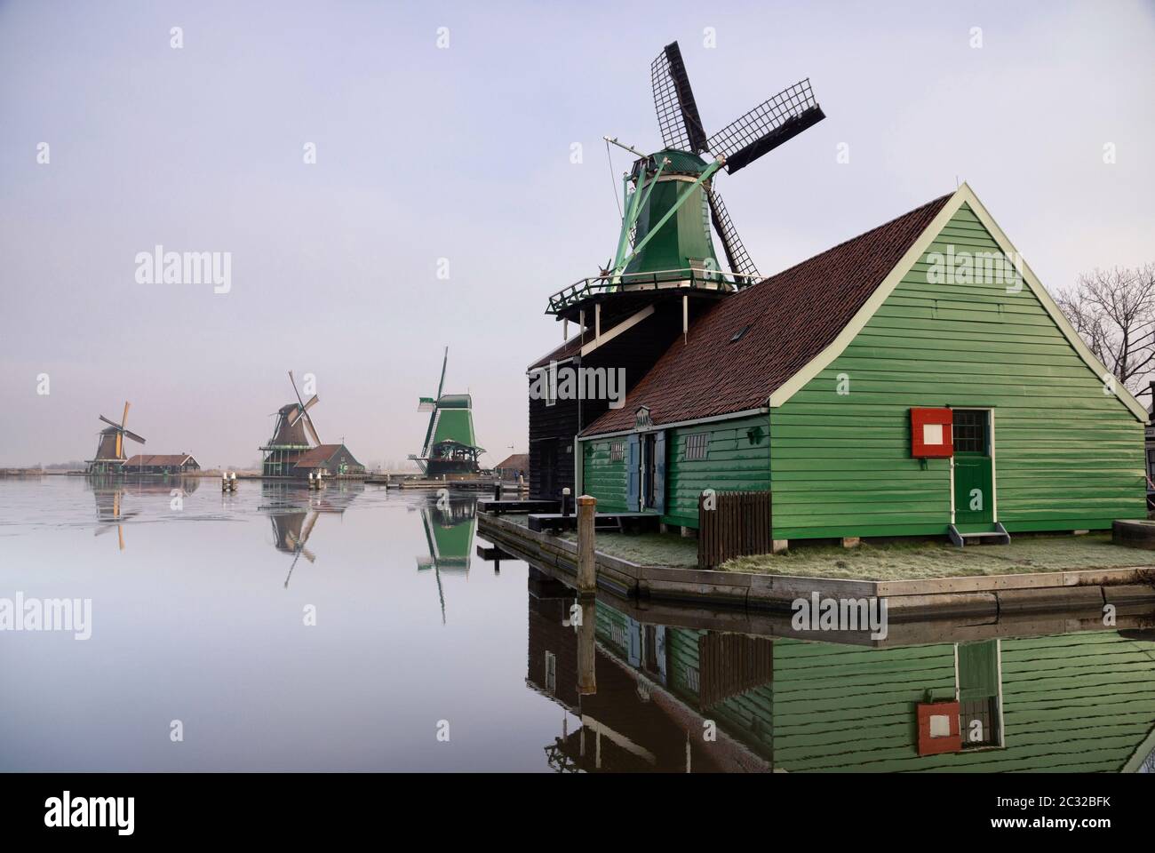 Windmill in the Dutch traditional village Zaanse Schans which is one of ...