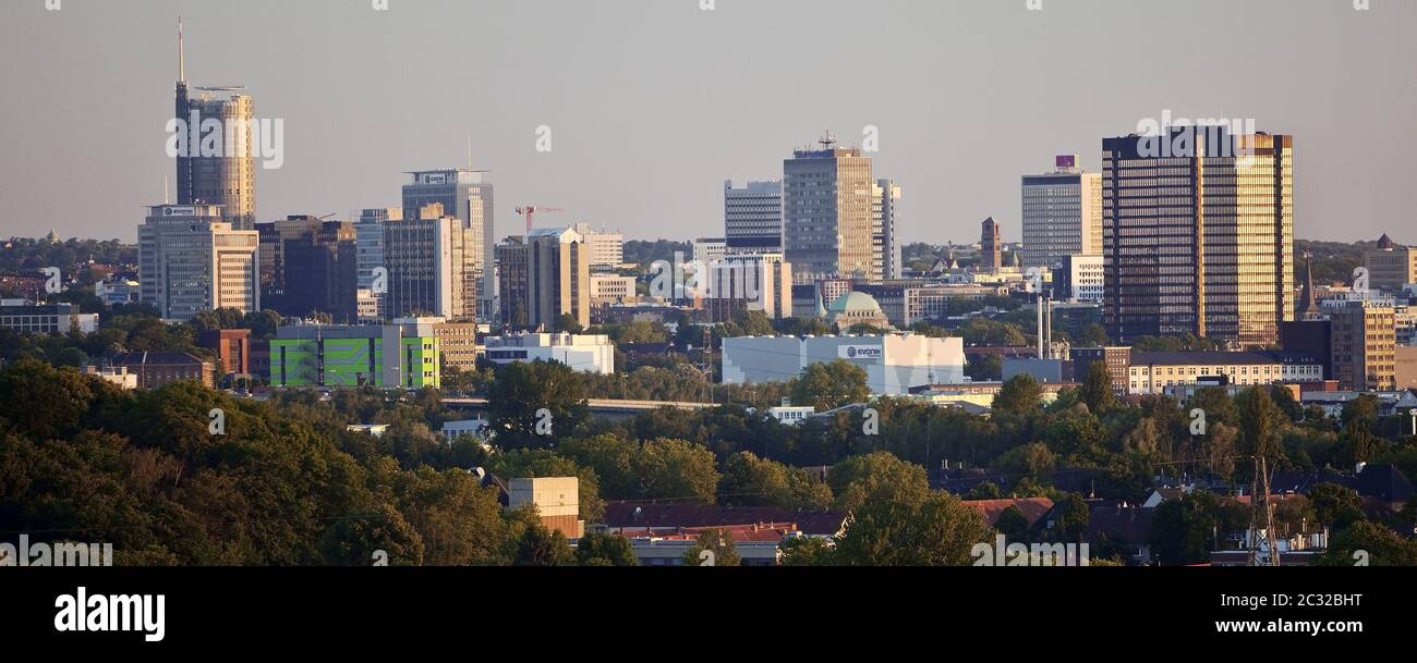 Panorama of the downtown skyline, Essen, Ruhr Area, North Rhine ...