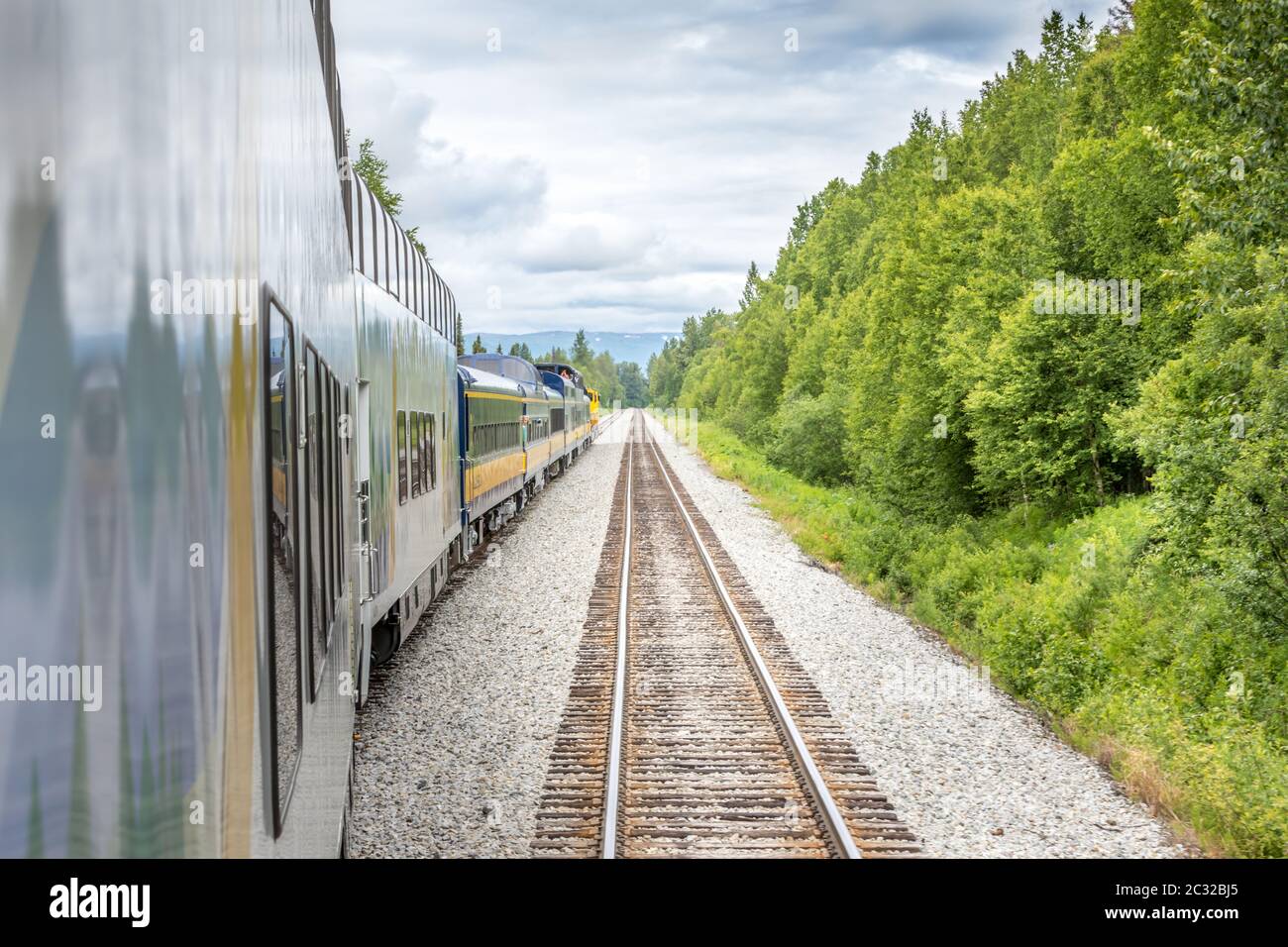 Straight forward, train and railtracks in the alaskan wilderness Stock ...