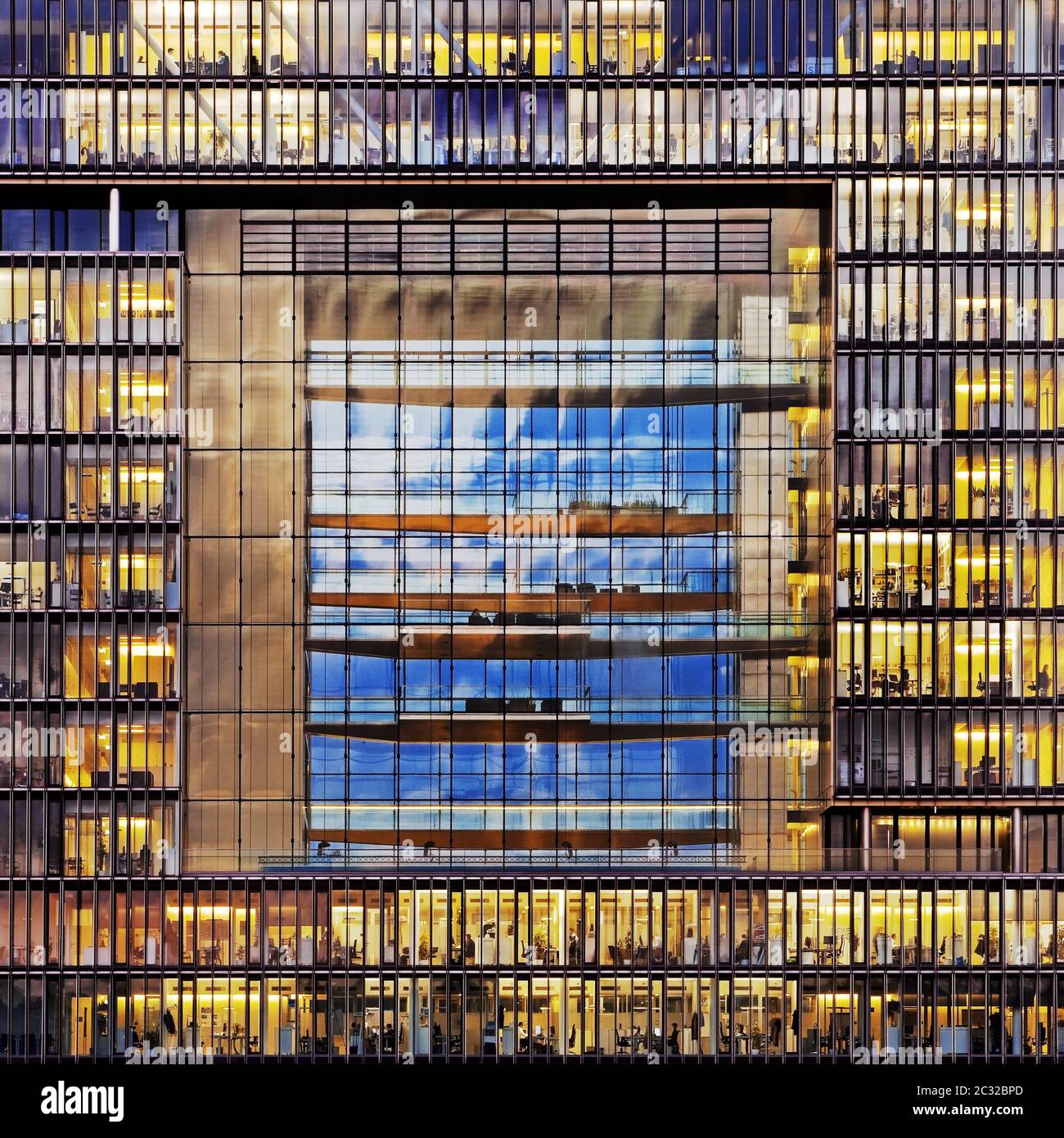 ThyssenKrupp headquarter with the Q1 building in the evening, Essen ...