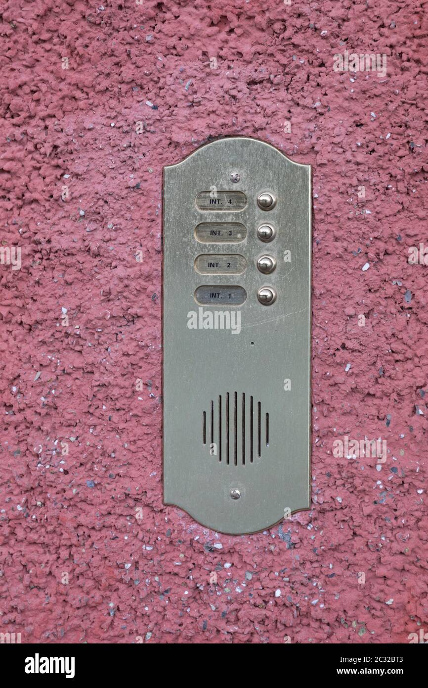 Door Intercom Exterior Unit for Four Apartments Stock Photo - Alamy