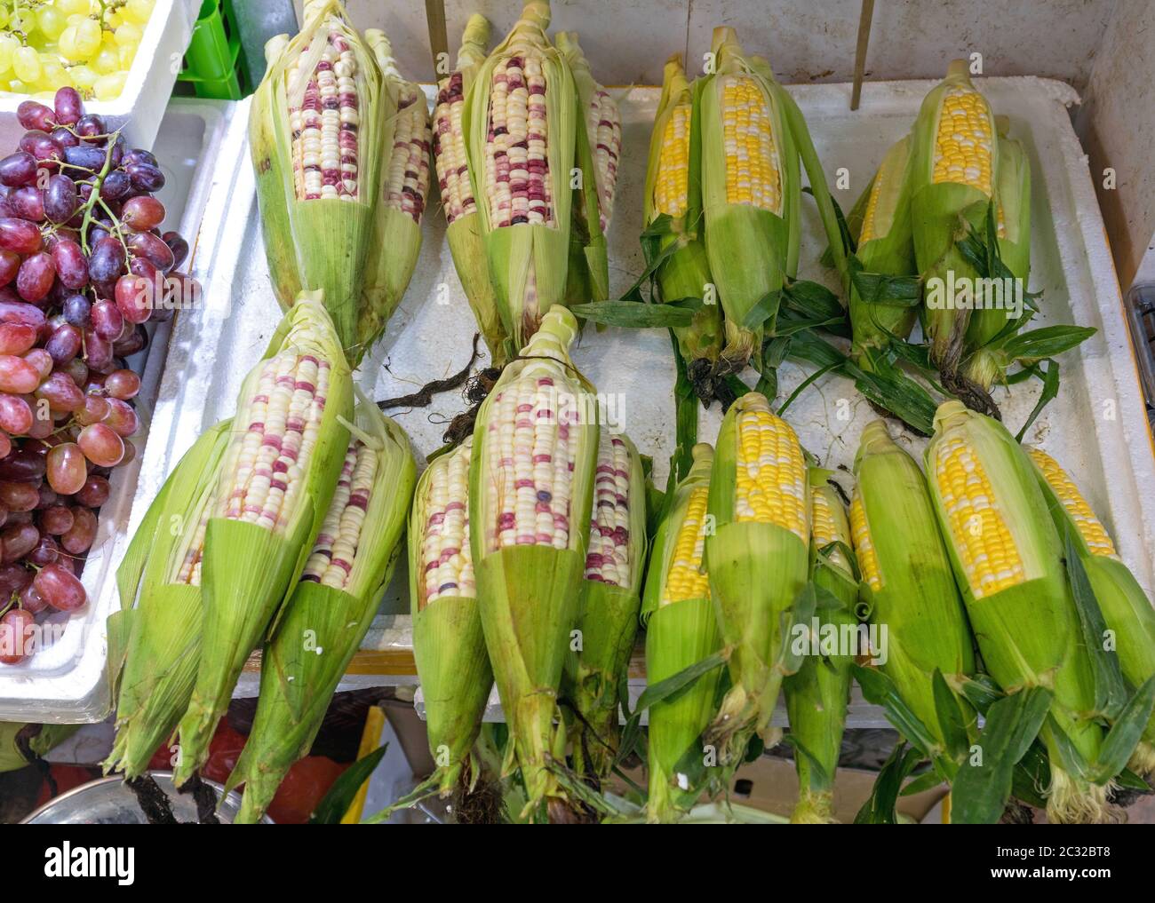 Bunch of Corn Cobs at Farmers Market Stock Photo - Alamy