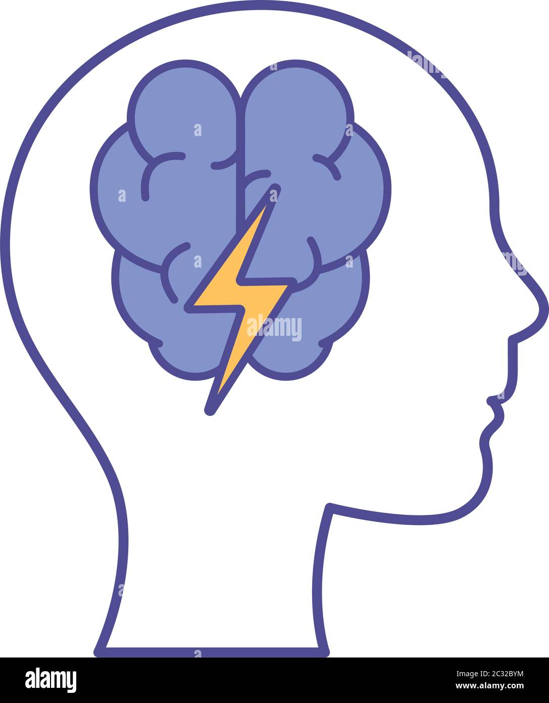 human head with brain and thunder line and fill style icon design, Innovation idea and ...