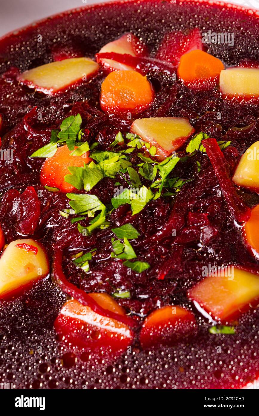 Delicious beetroot borscht with egg Stock Photo - Alamy