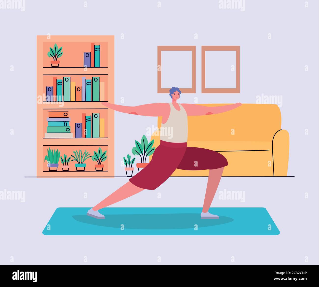 Man cartoon doing exercise design of Stay at home and activities theme ...