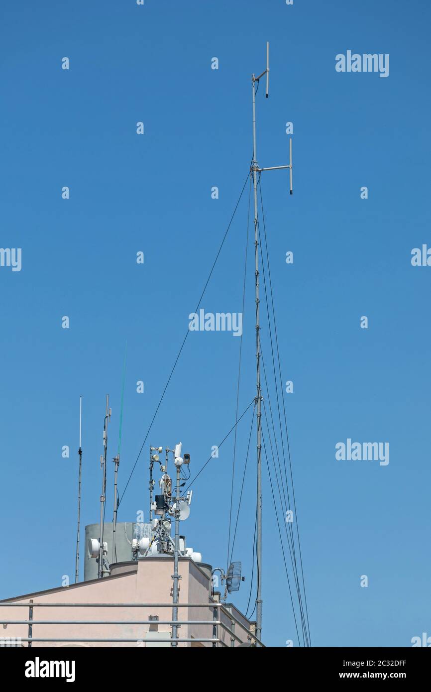 Communication Signal Antenna at Top of Control Building Stock Photo - Alamy