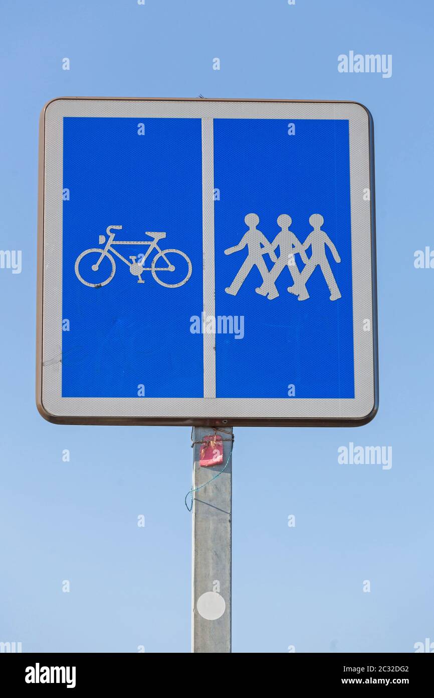 Bike and Walking Lanes Blue Traffic Sign Stock Photo - Alamy
