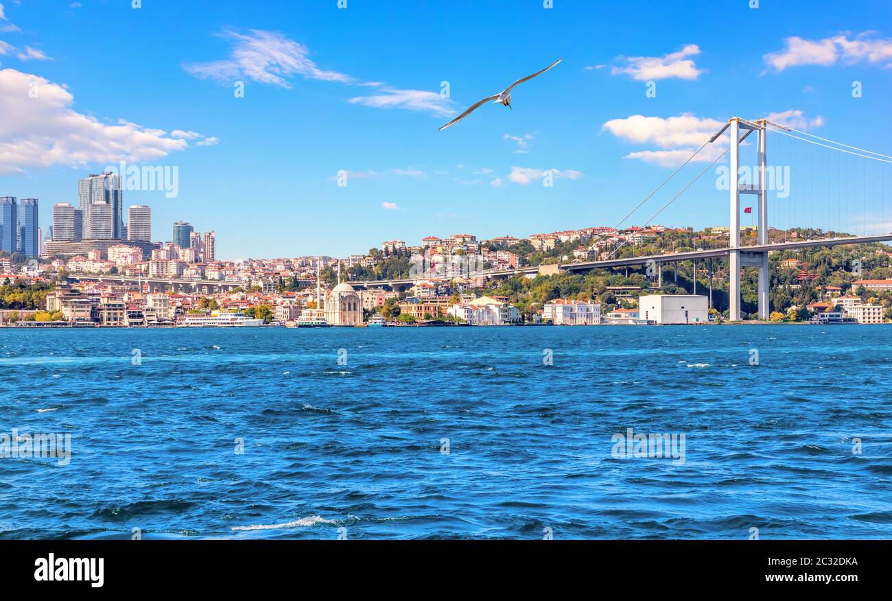 Bosphorus Bridge and Istanbul skyscrappers, beautiful view Stock Photo ...