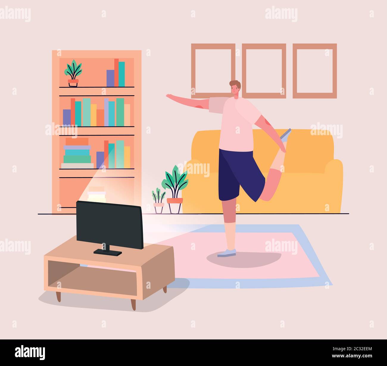 Man cartoon doing exercise design of Stay at home and activities theme ...