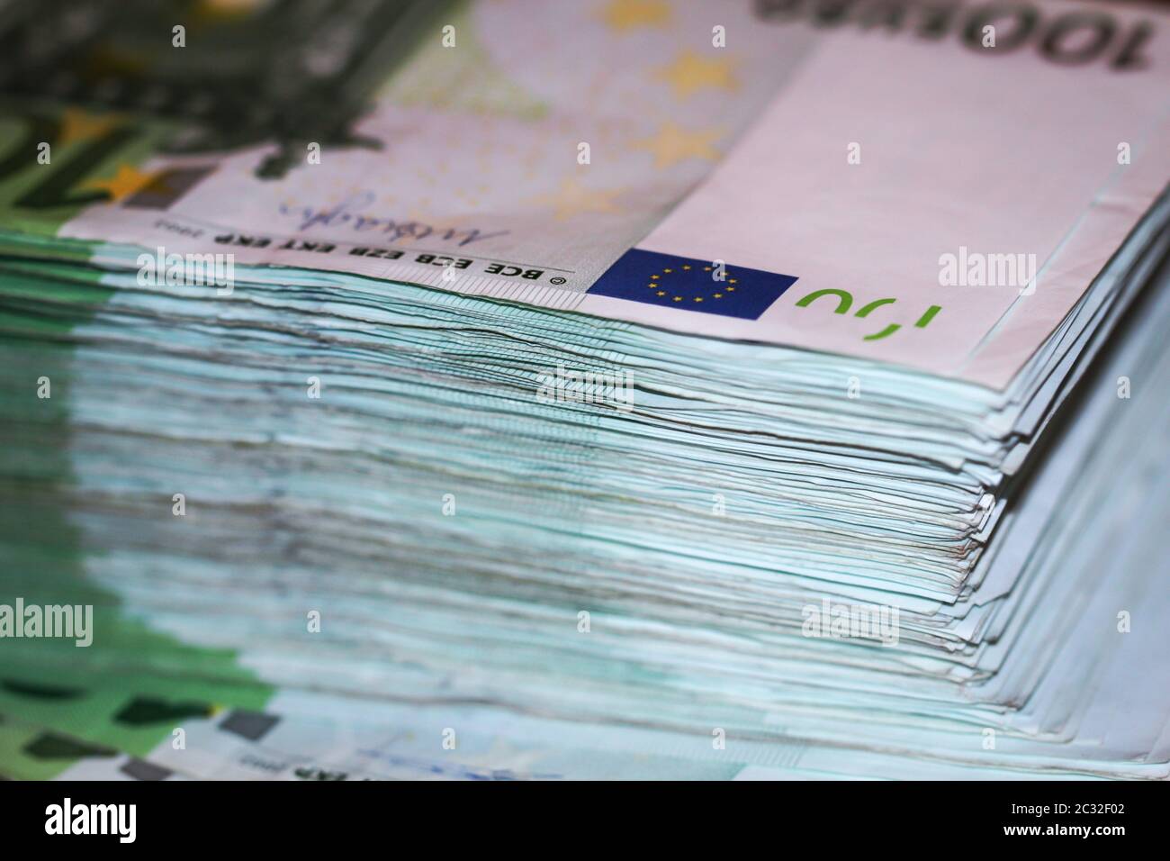 several thousand euros in banknotes, banknotes bundled on a pile Stock ...