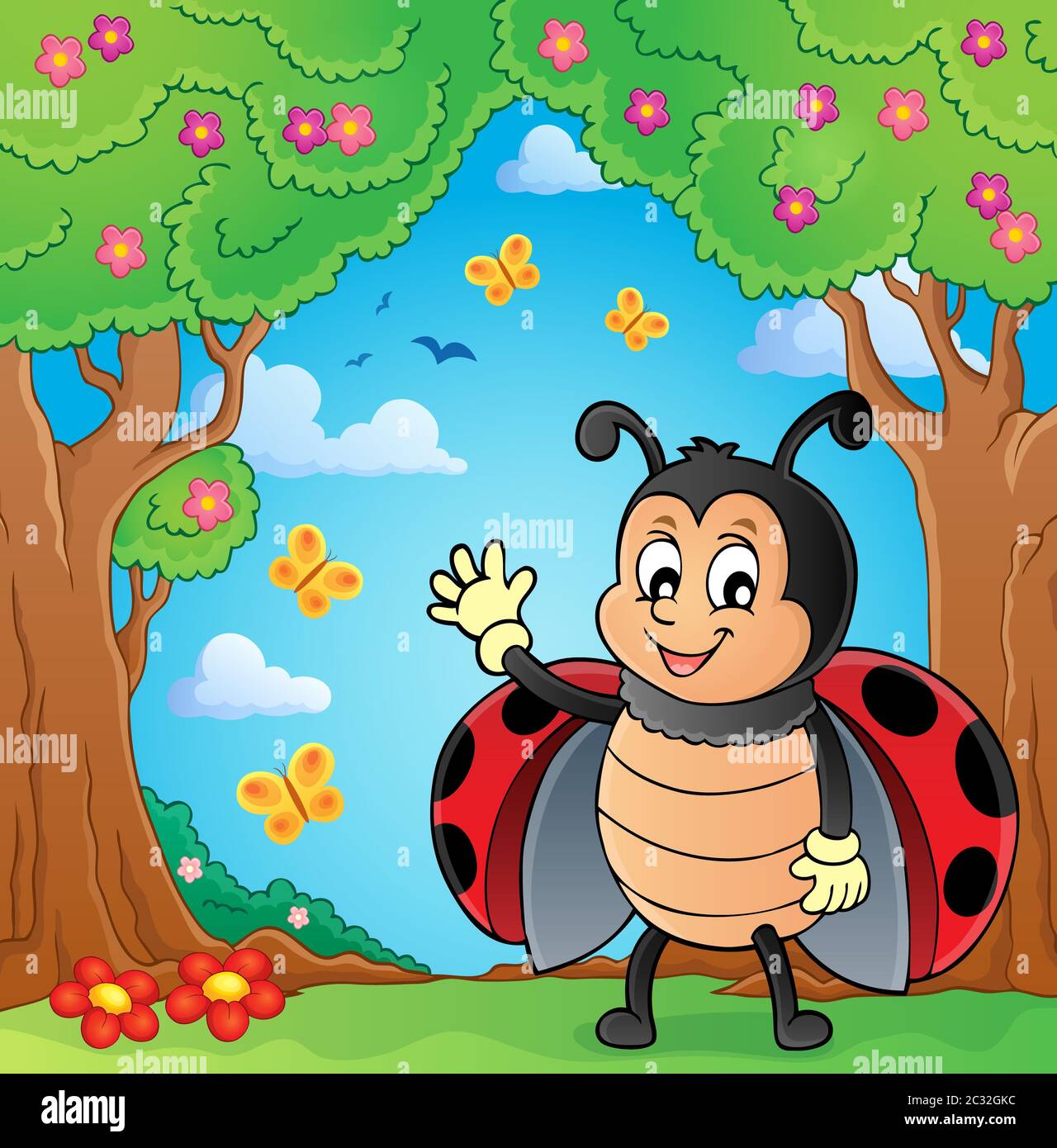 Waving ladybug theme image 4 - picture illustration Stock Photo - Alamy