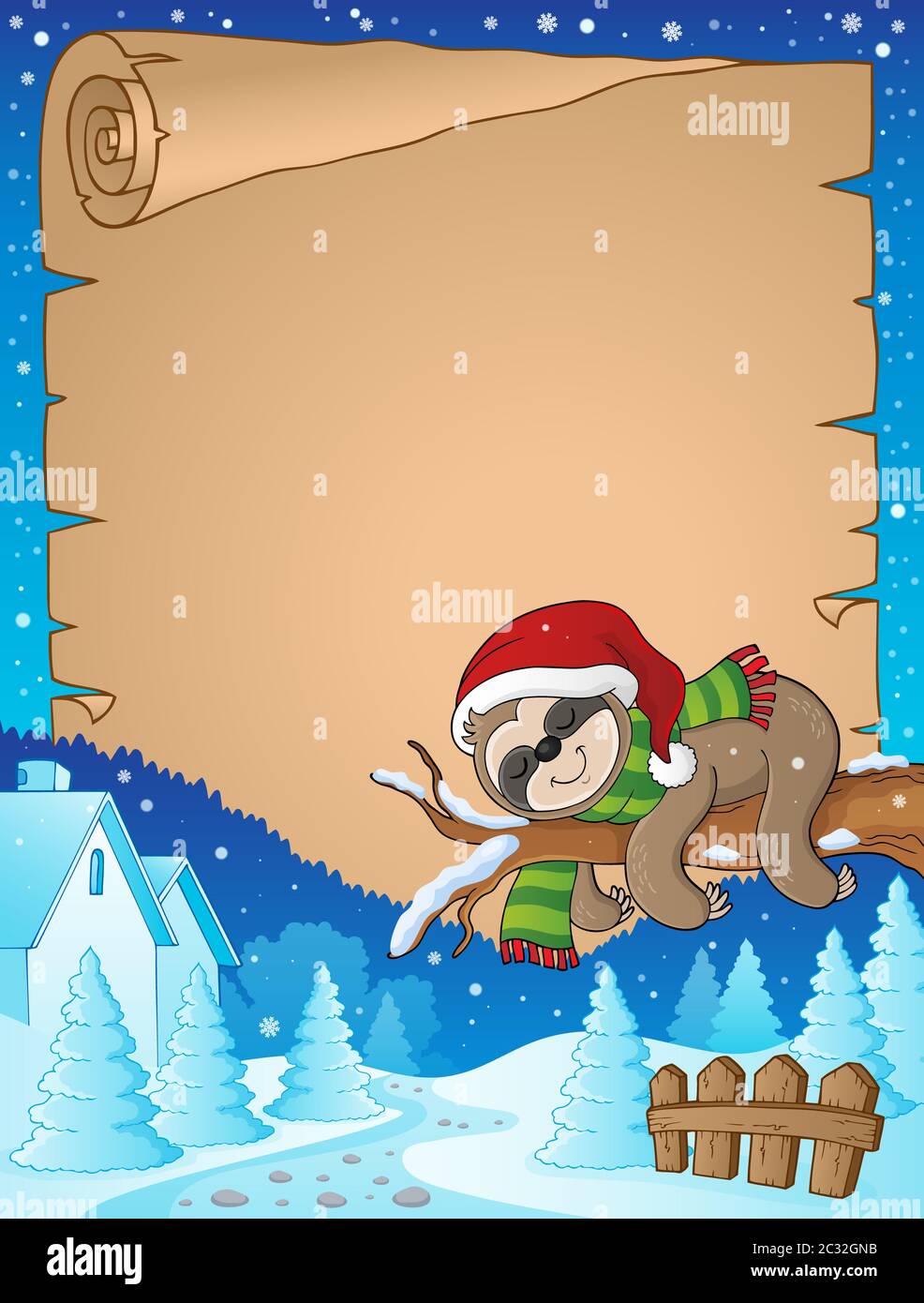 Christmas sloth theme parchment 2 - picture illustration Stock Photo ...