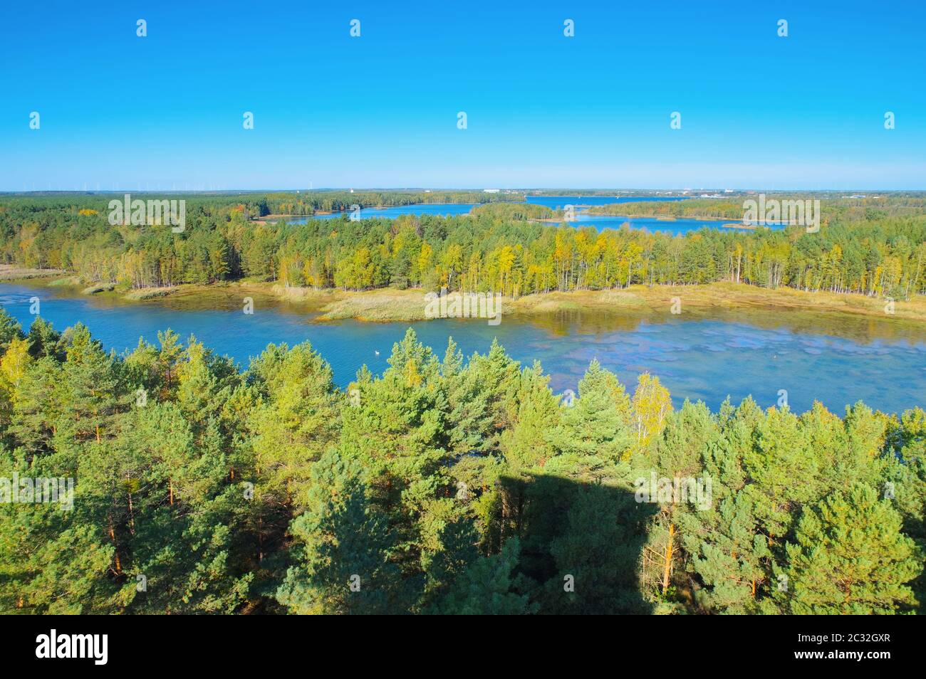 Senftenberg Lake in autumn, Observation tower, Lusatian Lake District ...