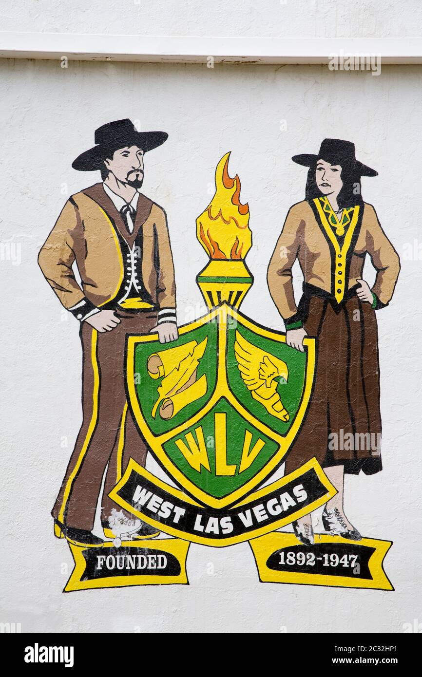 High school crest in Old Town Las Vegas,New Mexico,USA Stock Photo - Alamy