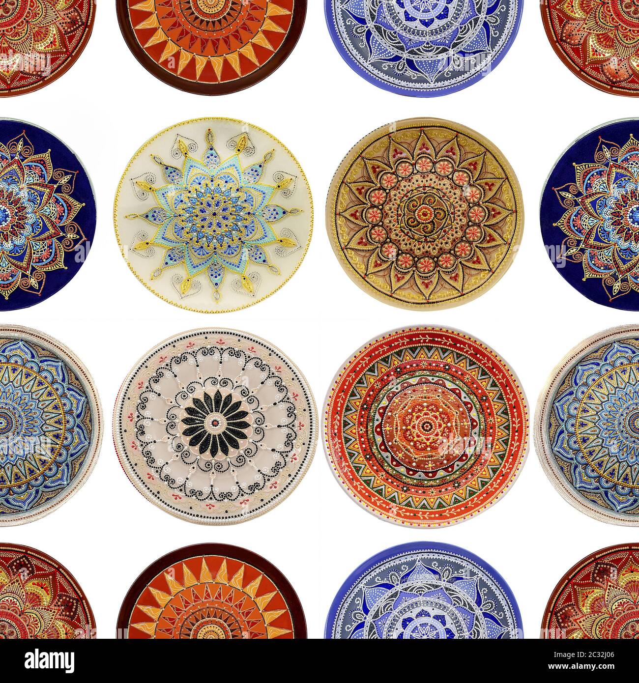 Seamless background from a set of decorative ceramic dishes hand ...