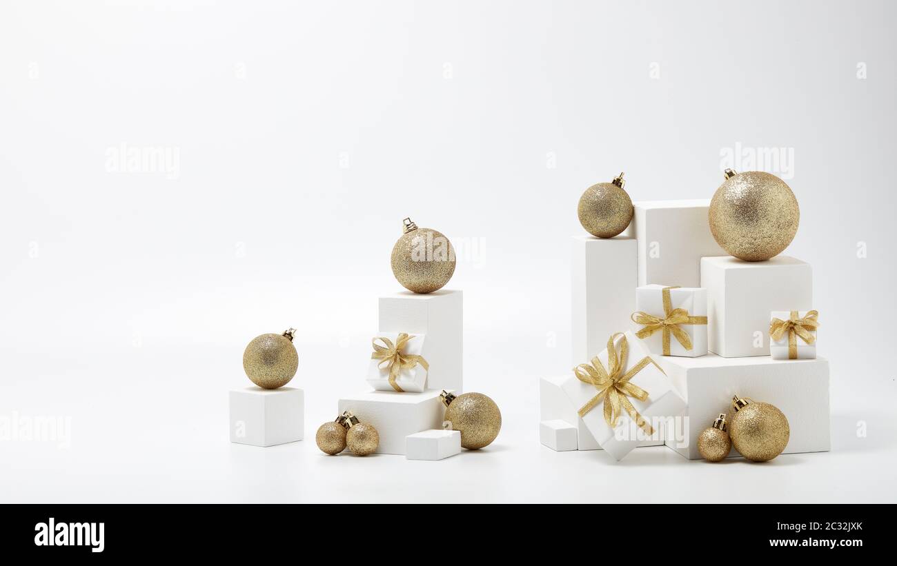 Festive composition with white geometrical figures, Christmas ...