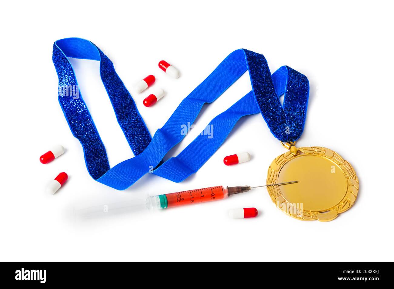 Gold medal with syringe and pills Stock Photo - Alamy