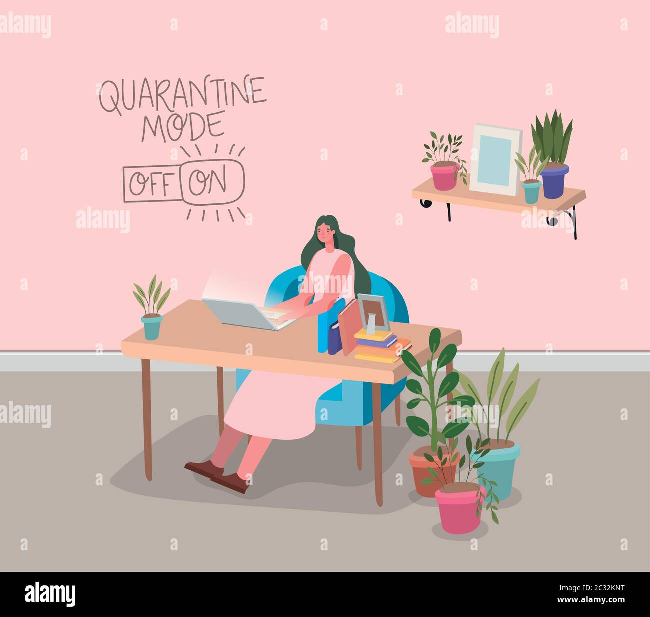 Woman cartoon with laptop on desk design of Stay at home and activities ...