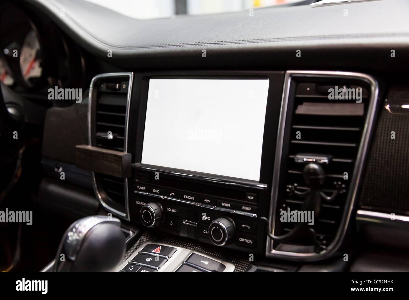 Leather interior of premium luxury car. LSD Monitor of multimedia ...