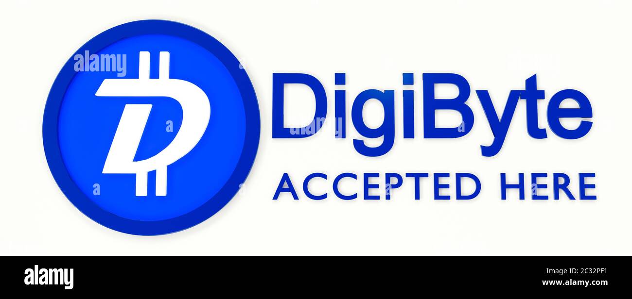 We accept DigiByte. 3D rendered DigiByte logo and text Stock Photo - Alamy