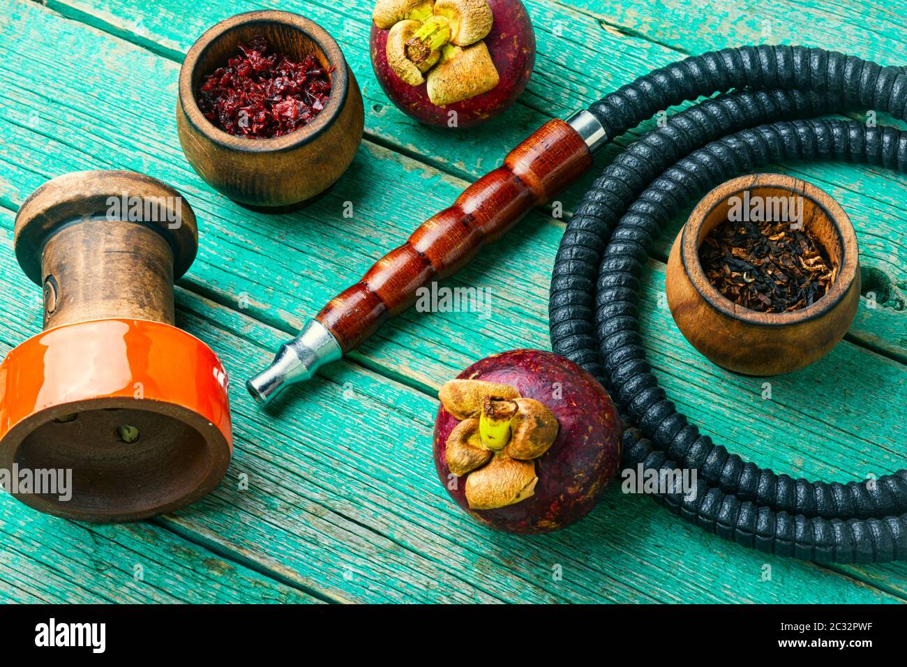 Asian smoking hookah with shisha tobacco with mangosteen flavor. Fruit ...