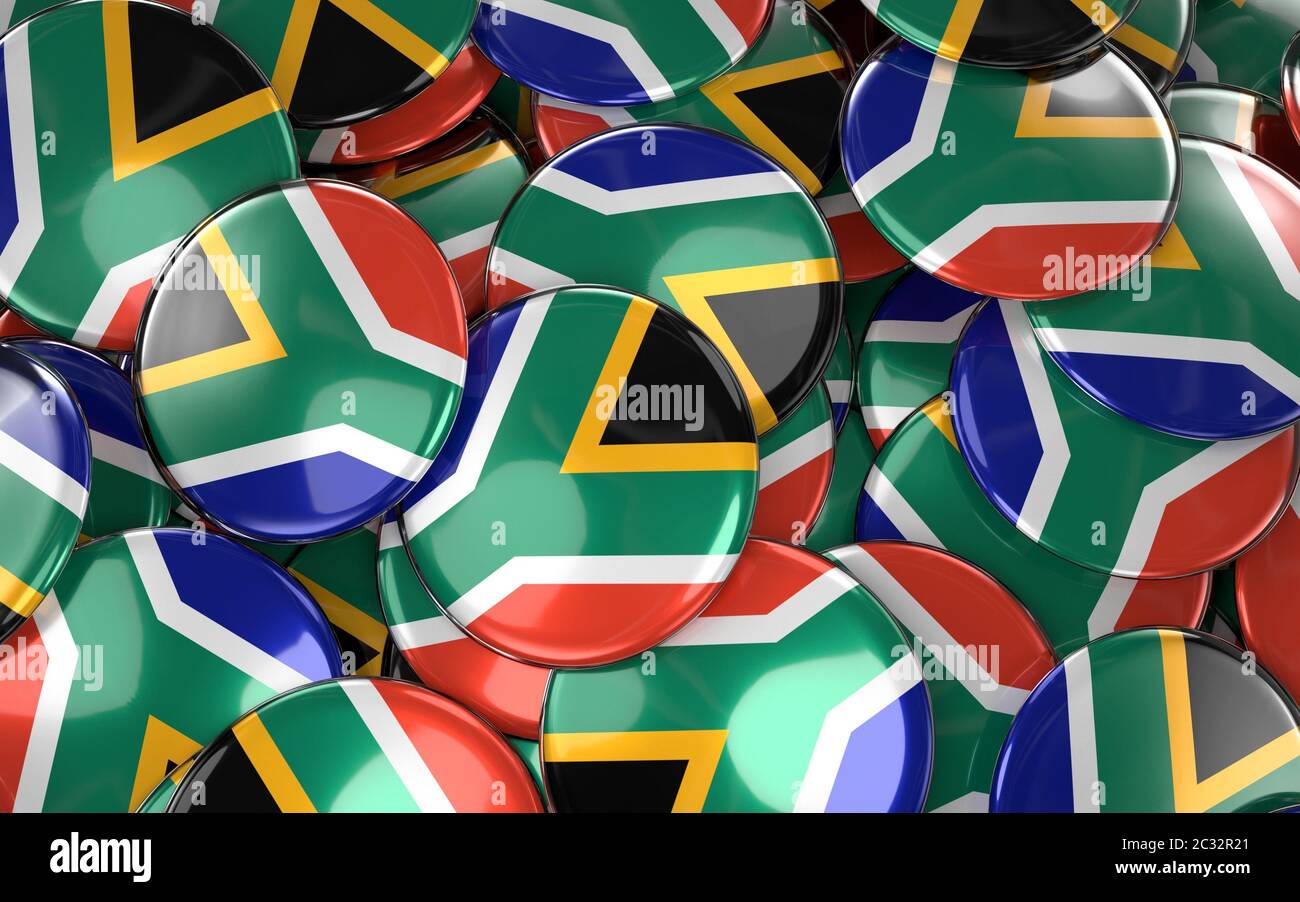 South Africa Badges Background - Pile of South African Flag Buttons. 3D ...