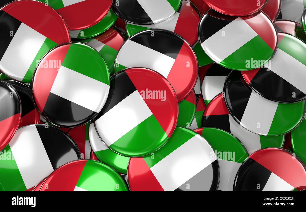 UAE Badges Background - Pile of UAE Flag Buttons. 3D Rendering Stock ...