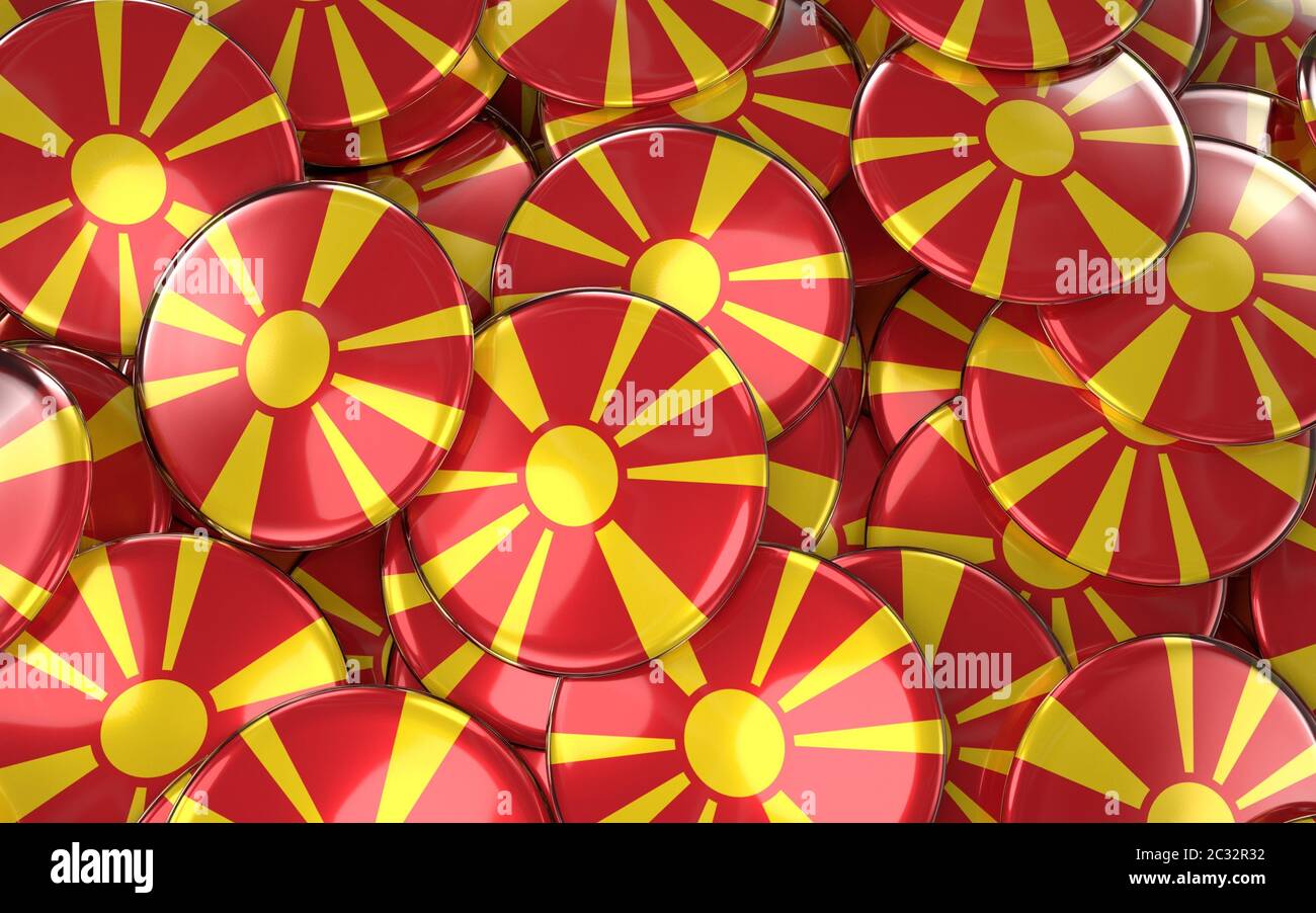 Macedonia Badges Background - Pile of Macedonian Flag Buttons. 3D ...