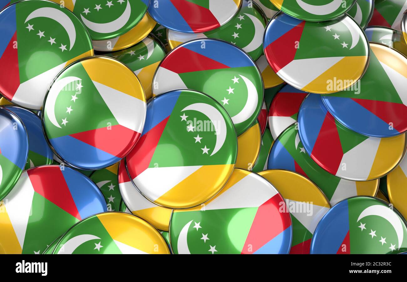 Comoros Badges Background - Pile of Comoran Flag Buttons. 3D Rendering ...