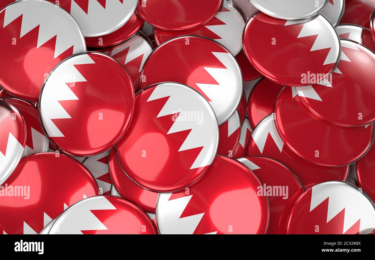 Bahrain Badges Background - Pile of Bahraini Flag Buttons. 3D Rendering ...