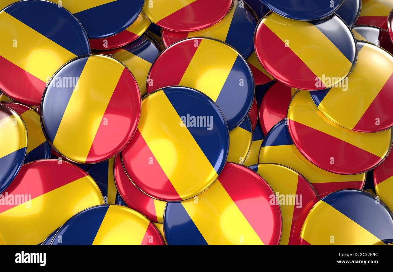 Chad Badges Background - Pile of Chadian Flag Buttons. 3D Rendering ...