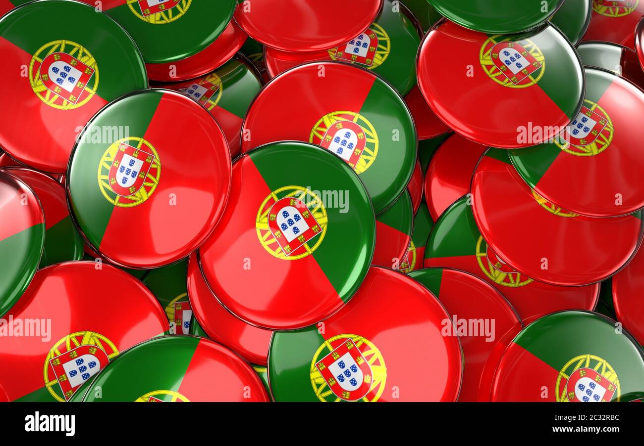 Portugal Badges Background - Pile of Portuguese Flag Buttons. 3D ...